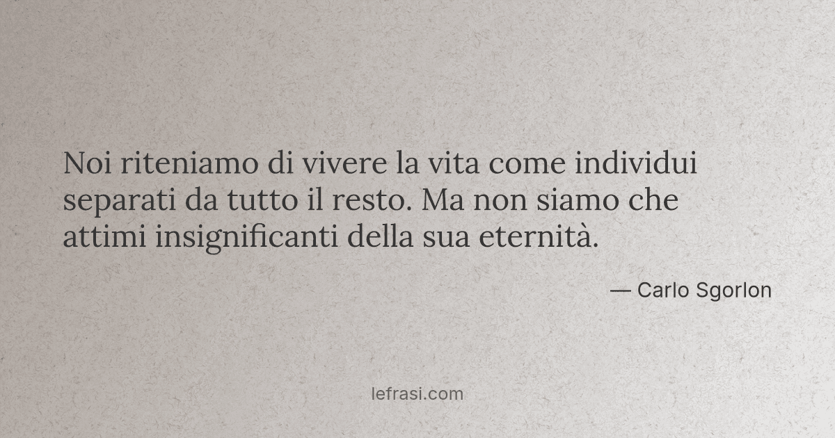 Noi riteniamo di vivere la vita come individui separati ...